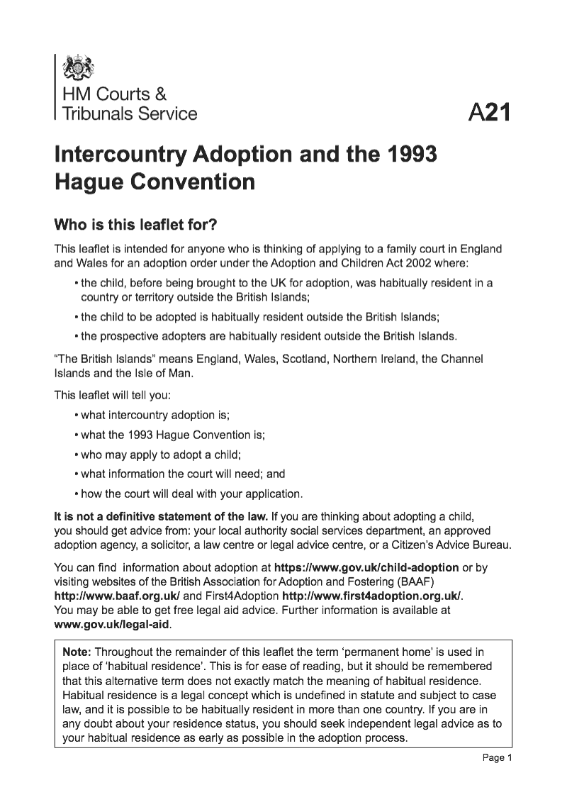 A21 Intercountry Adoption and the 1993 Hague Convention - A guide