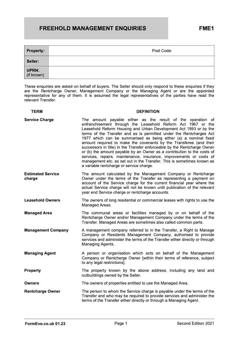 FME1 Freehold Management Enquiries (second edition 2021)
