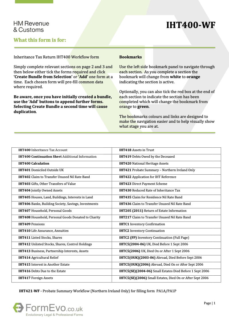 IHT400-WF IHT400 Inheritance Tax Account - Workflow