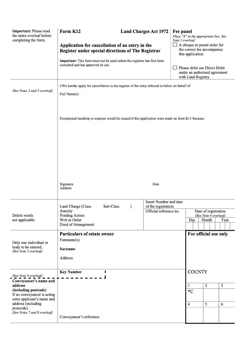 K12 Application for cancellation of an entry in the Register under ...
