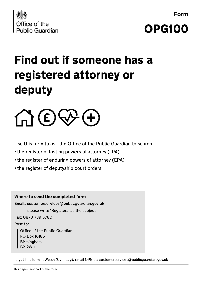 OPG 100 Application for a search of the Public Guardian registers
